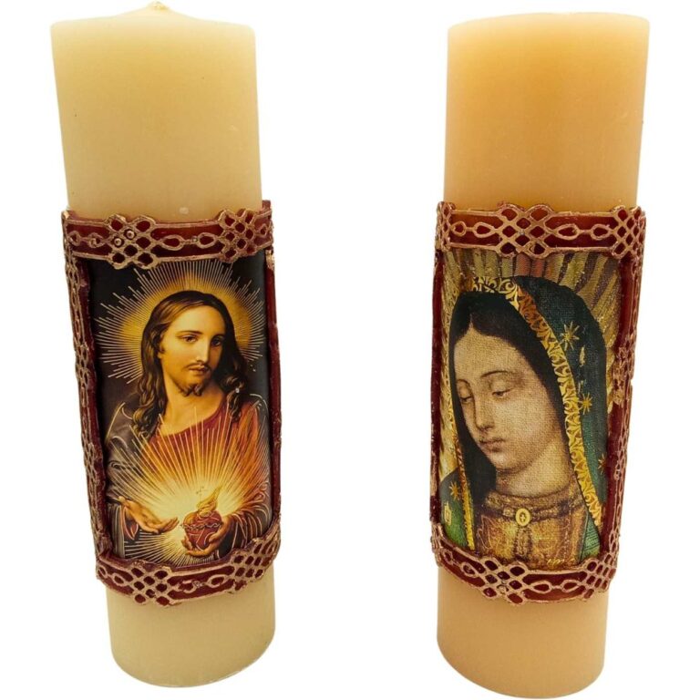 Set 2 Cirios Pascuales Sagrado Corazón Guadalupe - Cama de Salomon